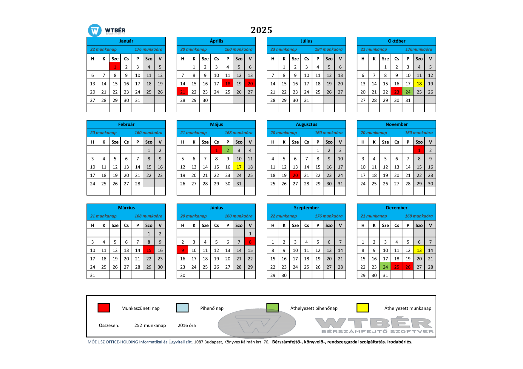 Munkaügyi naptár 2025 (letölthető és nyomtatható) | WTBÉR ...